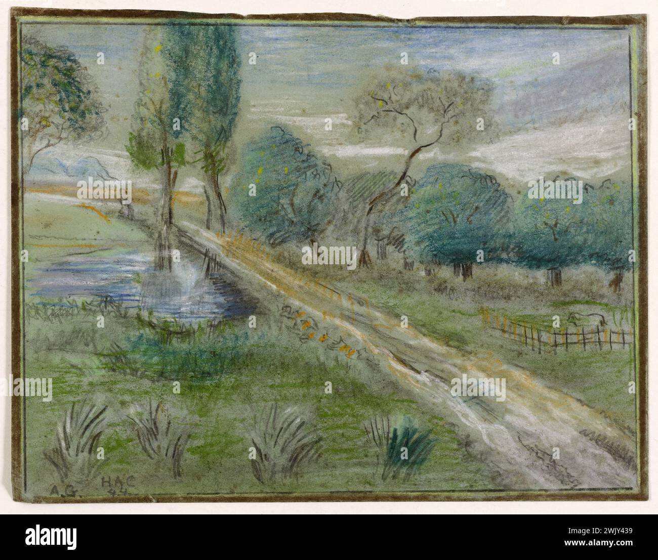 Arthur-Joseph Guéniot (1866-1951). The path in the countryside. Pastel ...