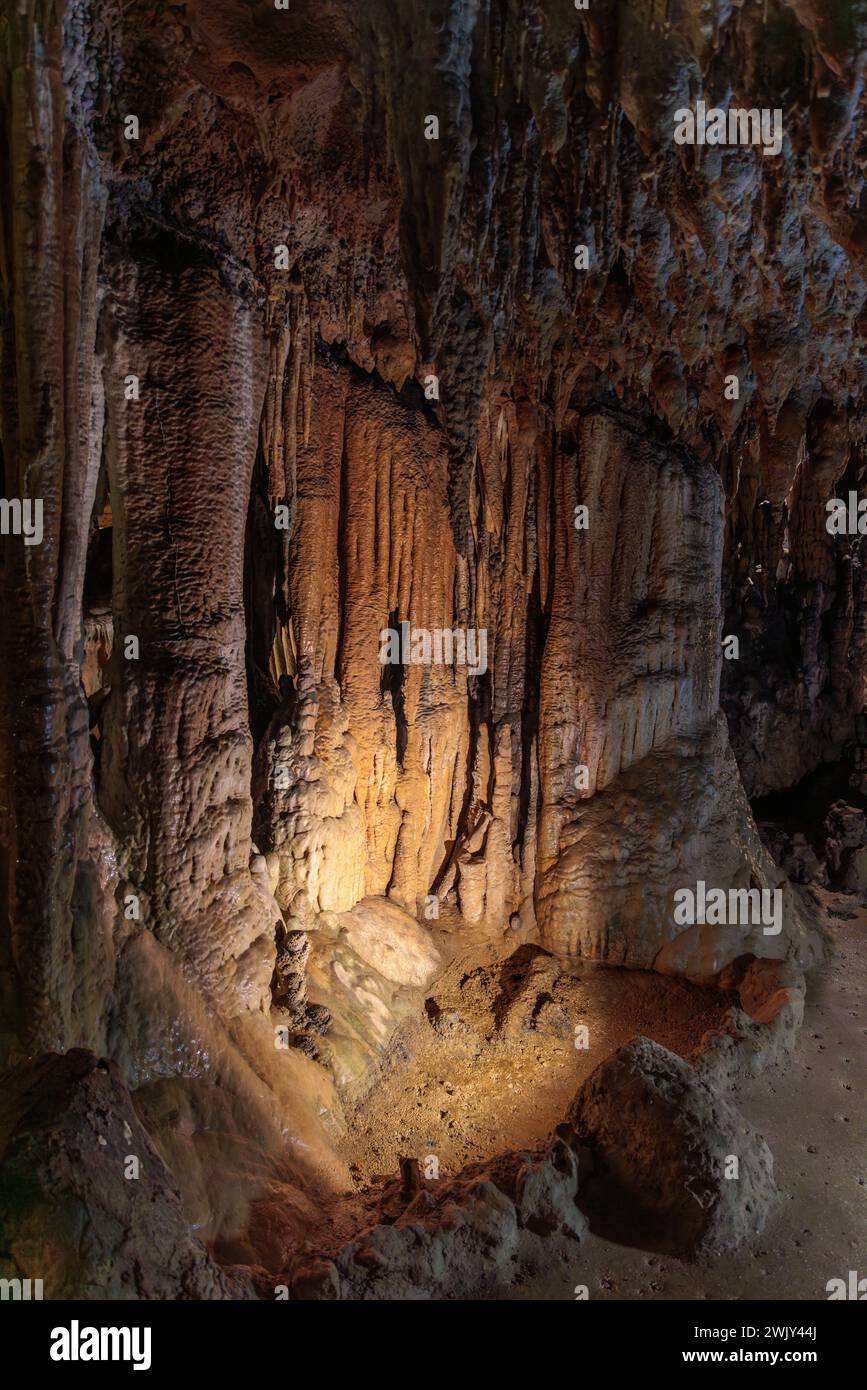Limestone rock formations in a cave at Florida Caverns State Park in ...