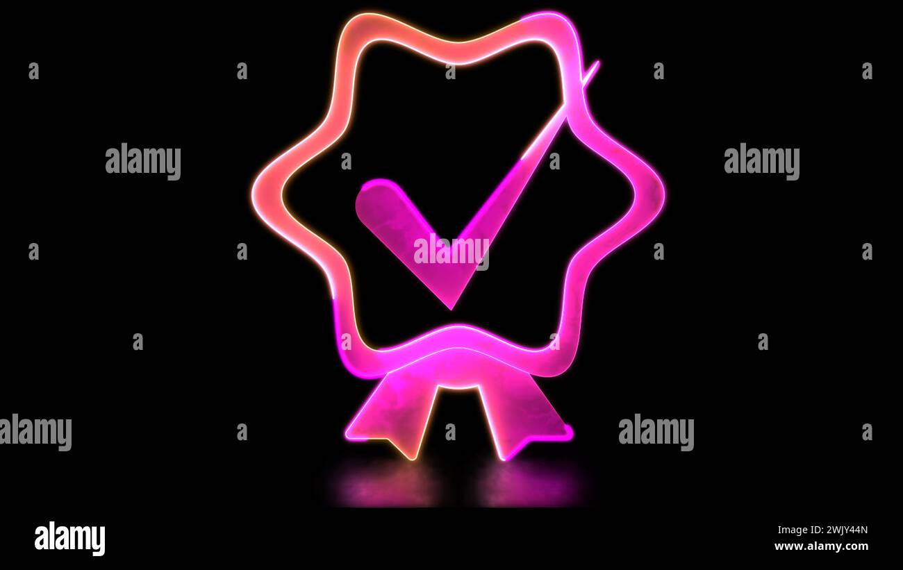 Looping neon glow effect Correct quality check icon. Black background ...