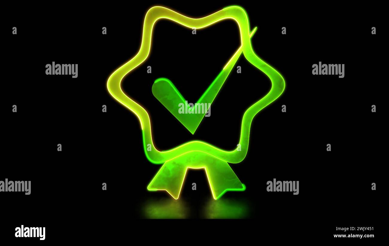 Looping neon glow effect Correct quality check icon. Black background ...