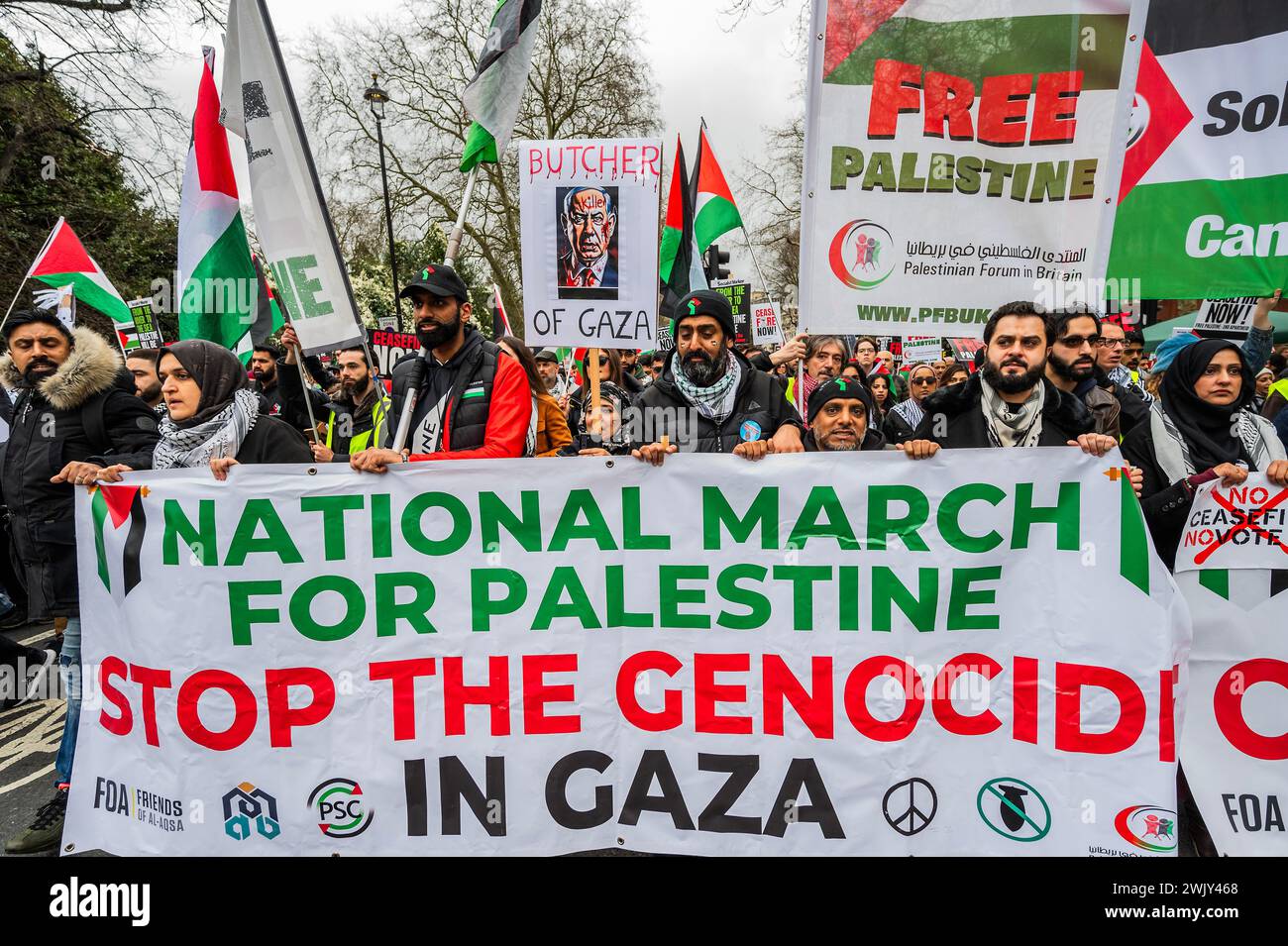 London, UK. 17th Feb, 2024. The butcher of Gaza placard - A Palestine ...