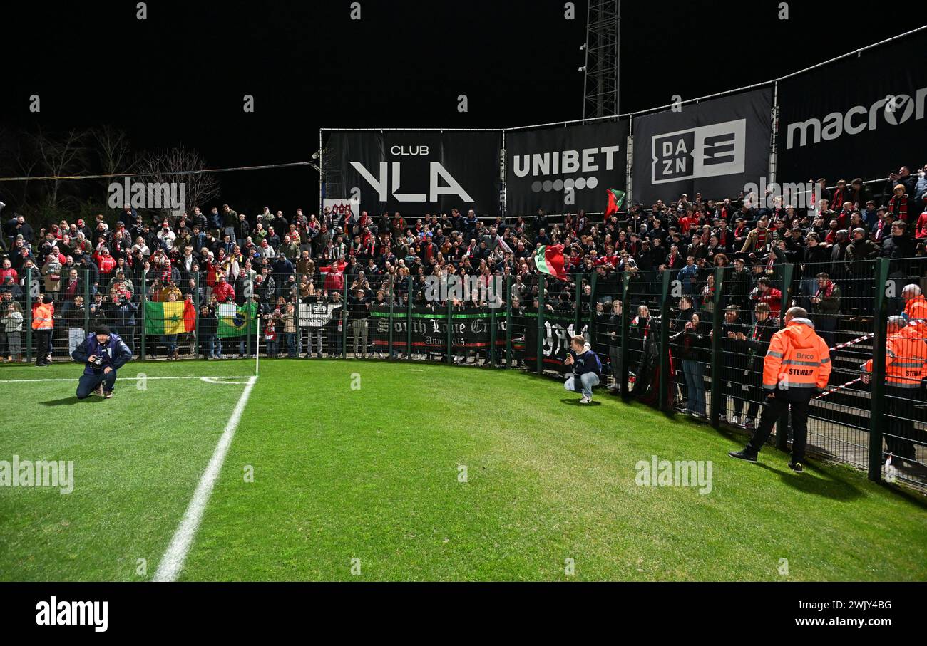 fans and supporters of Zulte Waregem pictured during a soccer game ...