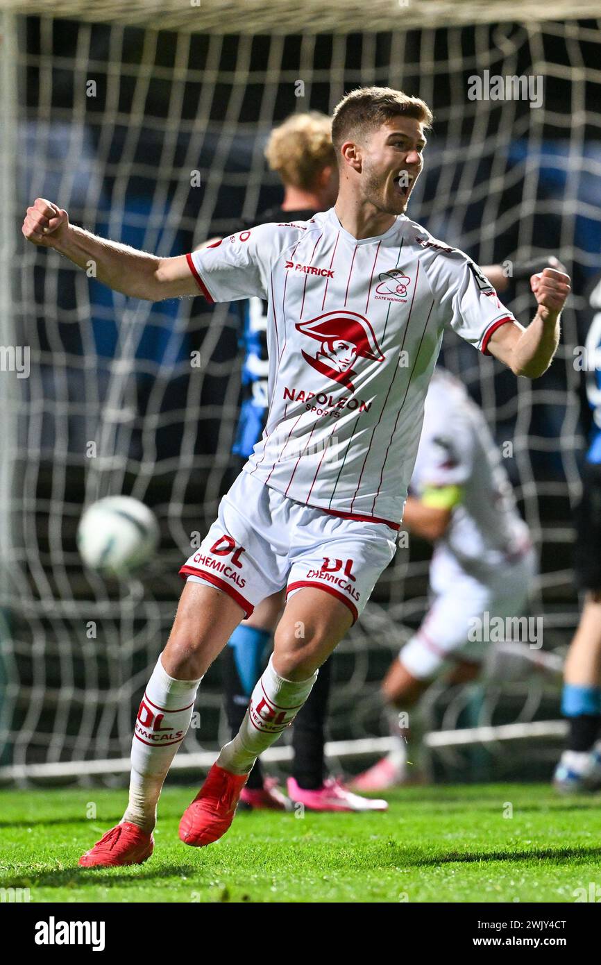 Anton Tanghe (3) of Zulte-Waregem pictured celebrating during a soccer ...
