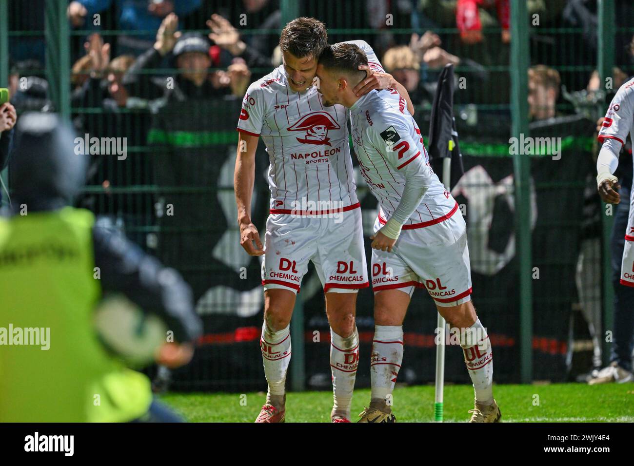 Jelle Vossen (9) of Zulte-Waregem pictured celebrating with Alessandro ...