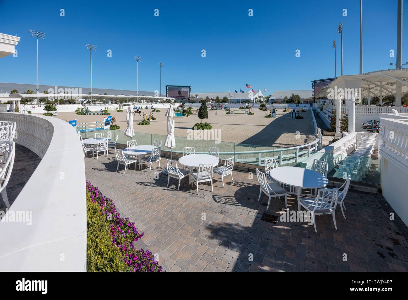 Hotel patio seating at the west end of the Grand Outdoor Arena of the ...