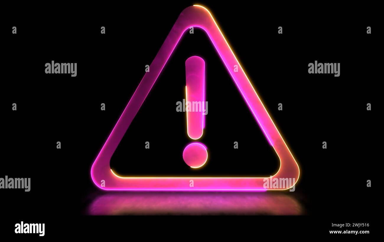Glowing neon frame effect looping caution warning sign symbol. Black ...