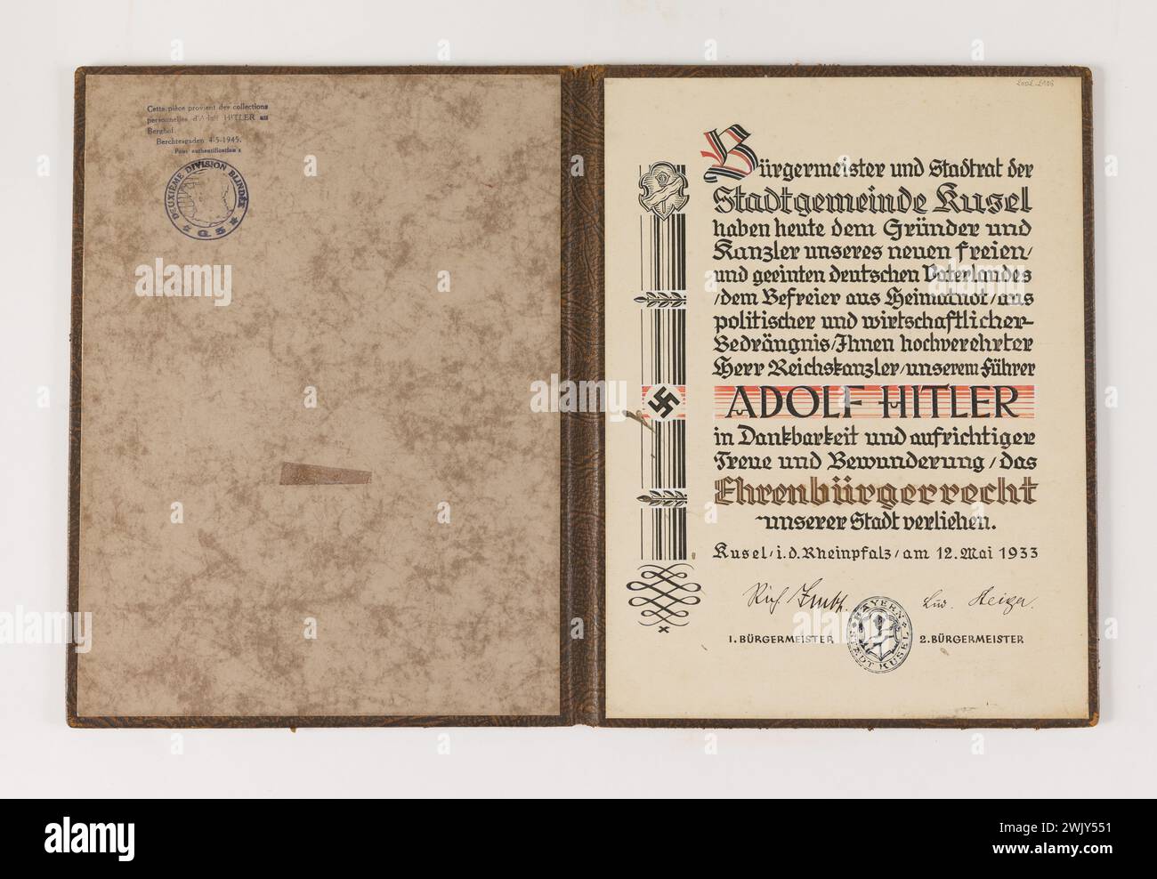 Anonymous, Honest Citizen Diploma granted to Hitler by the City of ...