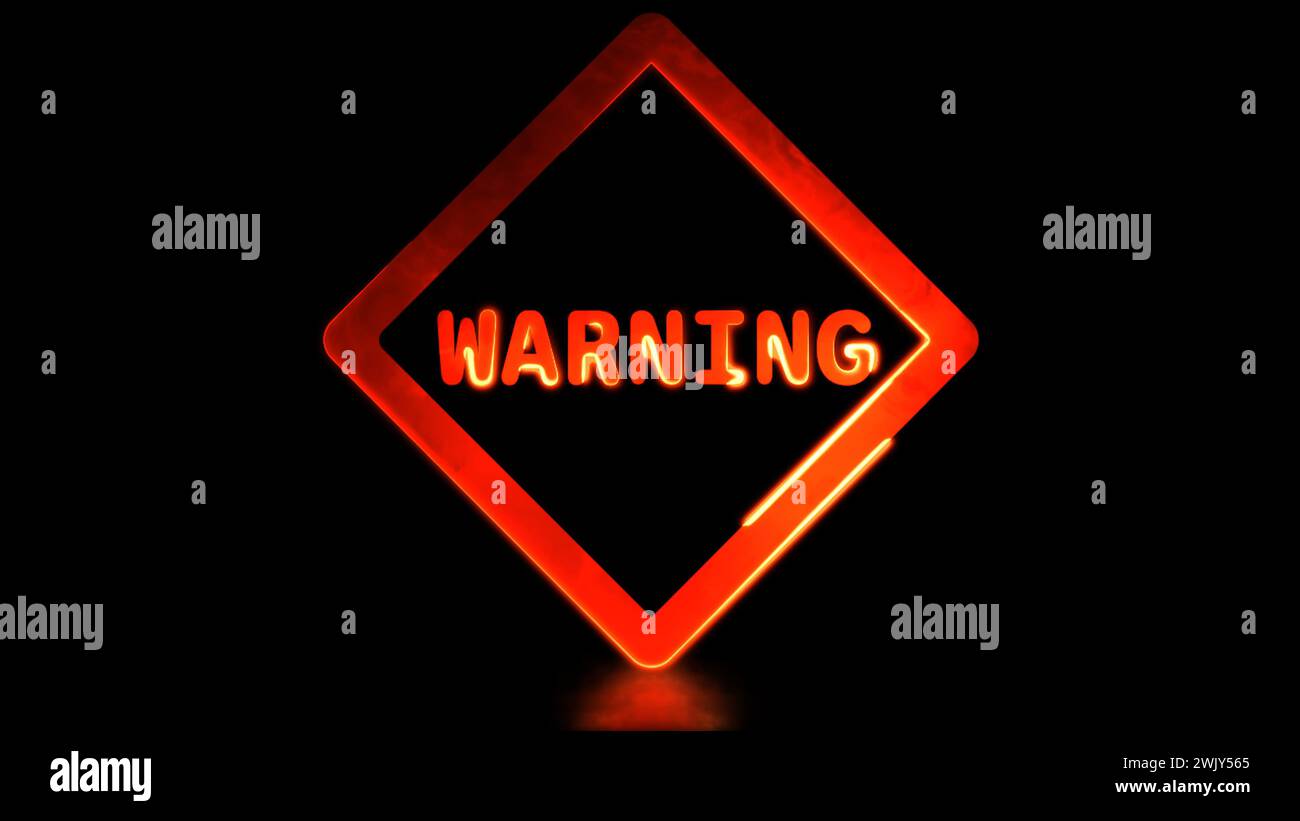 Glowing neon frame effect looping caution warning sign symbol. Black ...