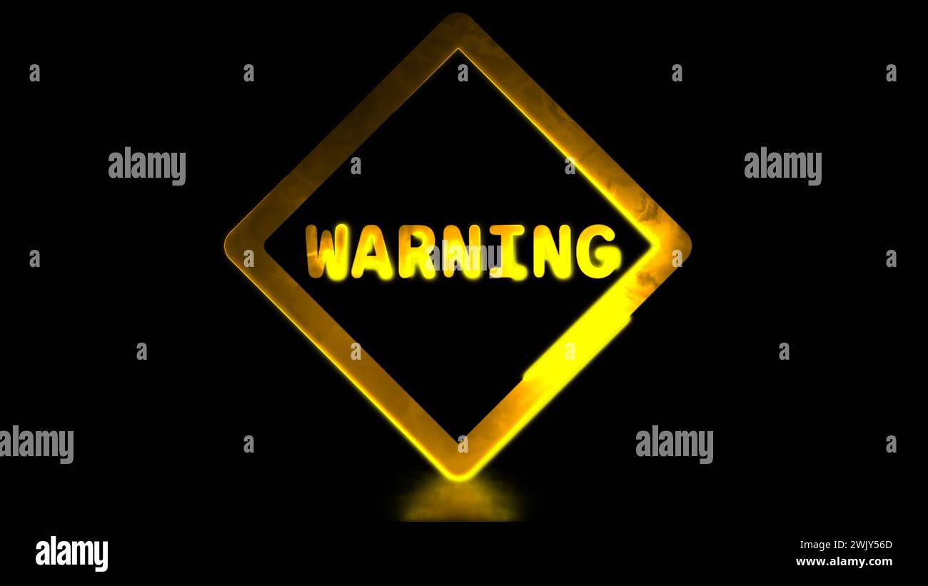 Glowing neon frame effect looping caution warning sign symbol. Black ...