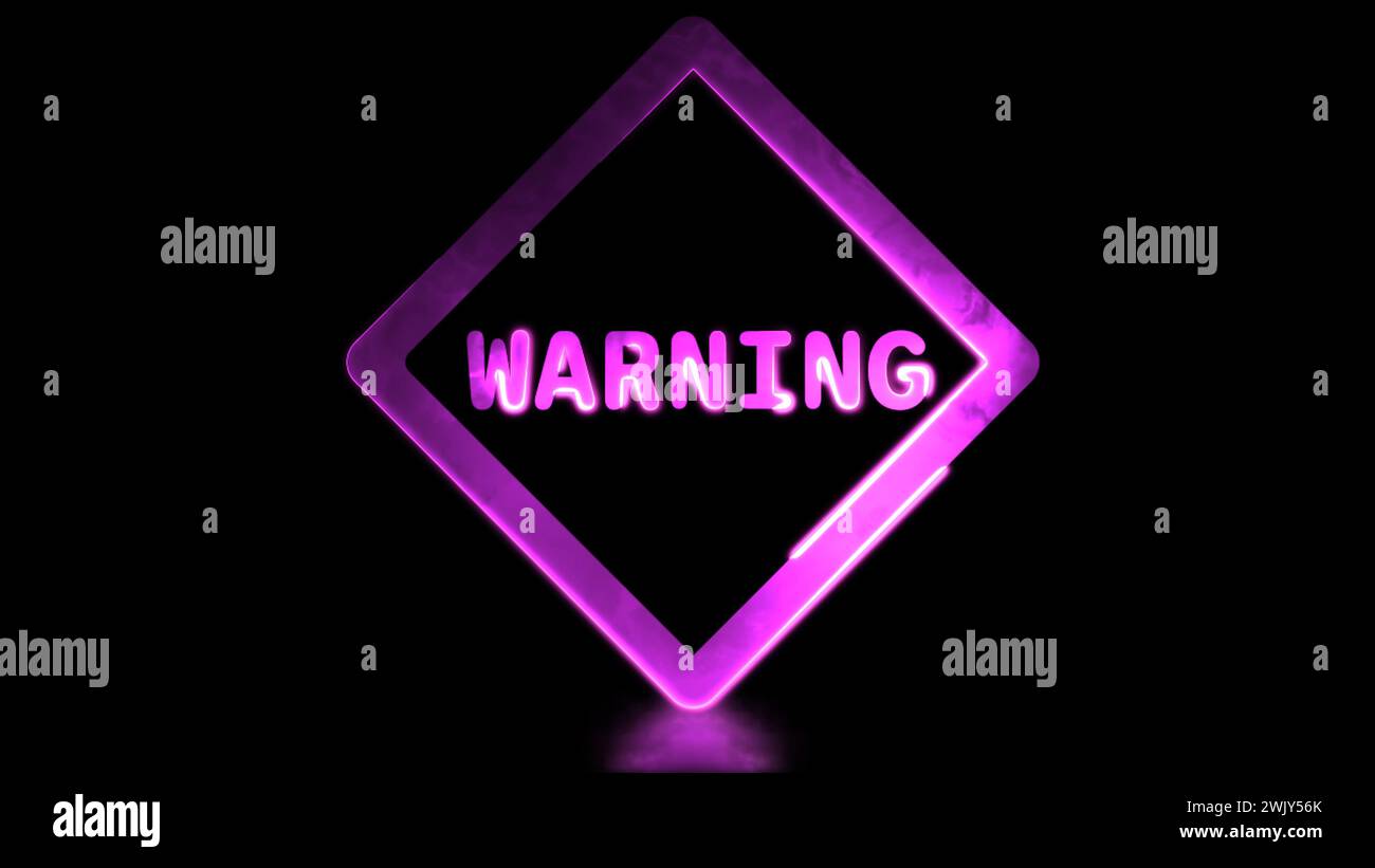 Glowing neon frame effect looping caution warning sign symbol. Black ...