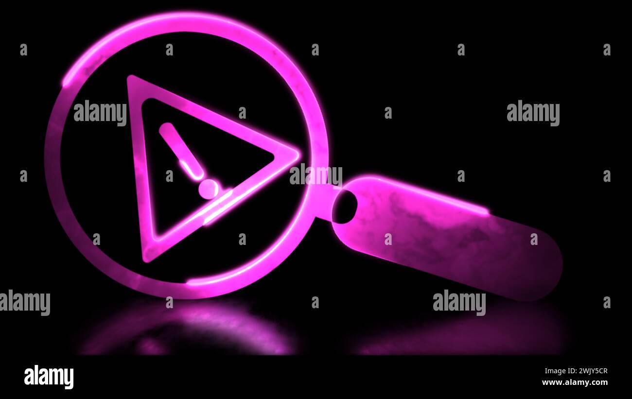 Glowing neon frame effect magnifying glass icon search warning symbol ...