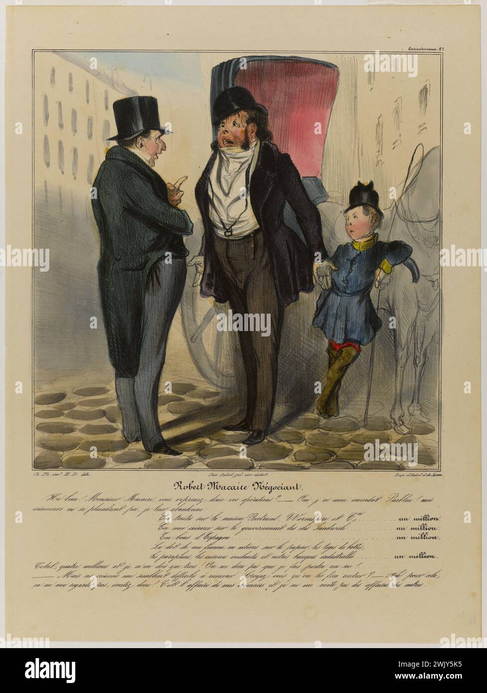 Honoré Daumier (1808-1879). "Robert Macaire merchant". Colored and erased lithography. 1836-1838 ...