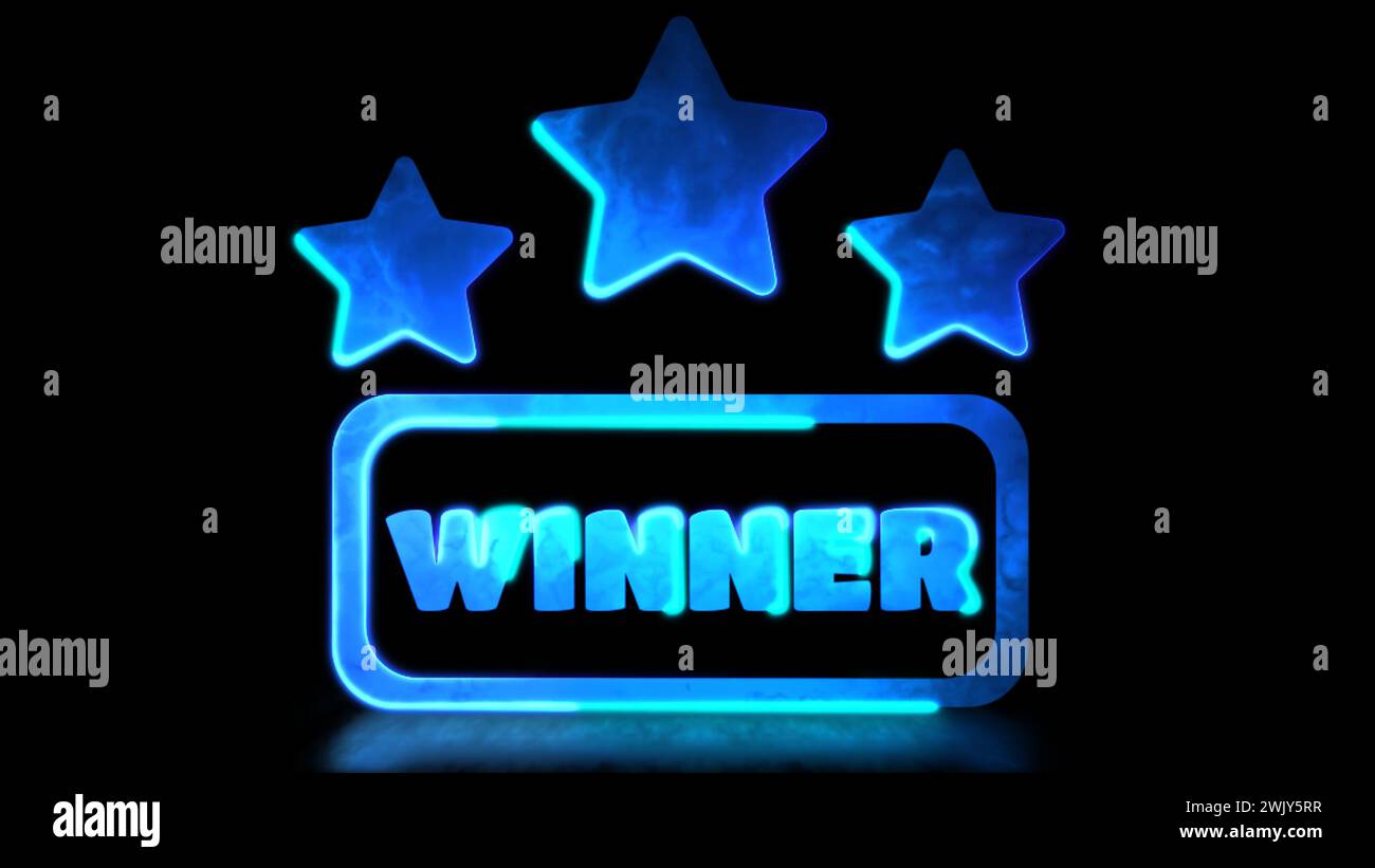 Looping neon light effect Winner icon, black background Stock Photo - Alamy