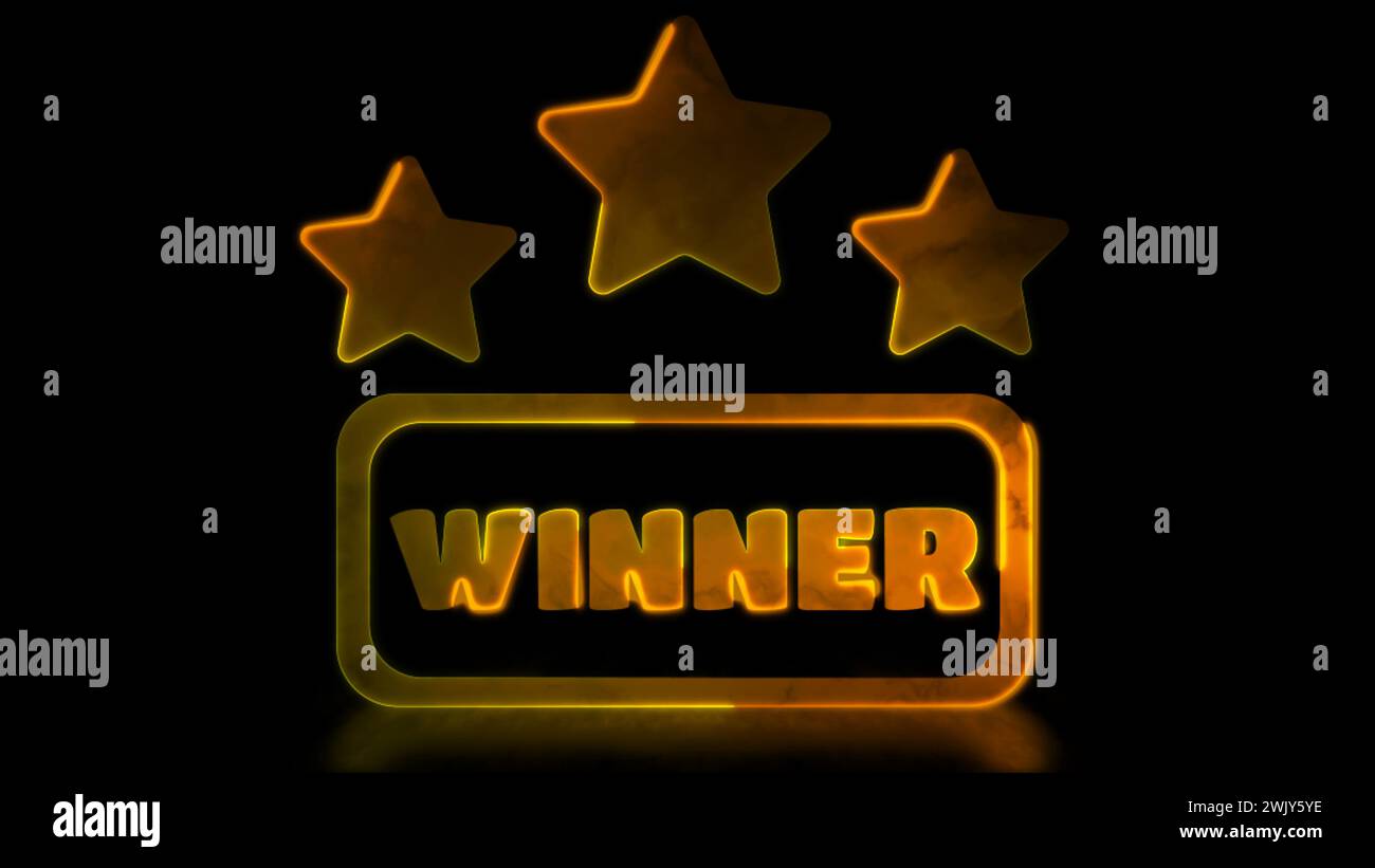 Looping neon light effect Winner icon, black background Stock Photo - Alamy