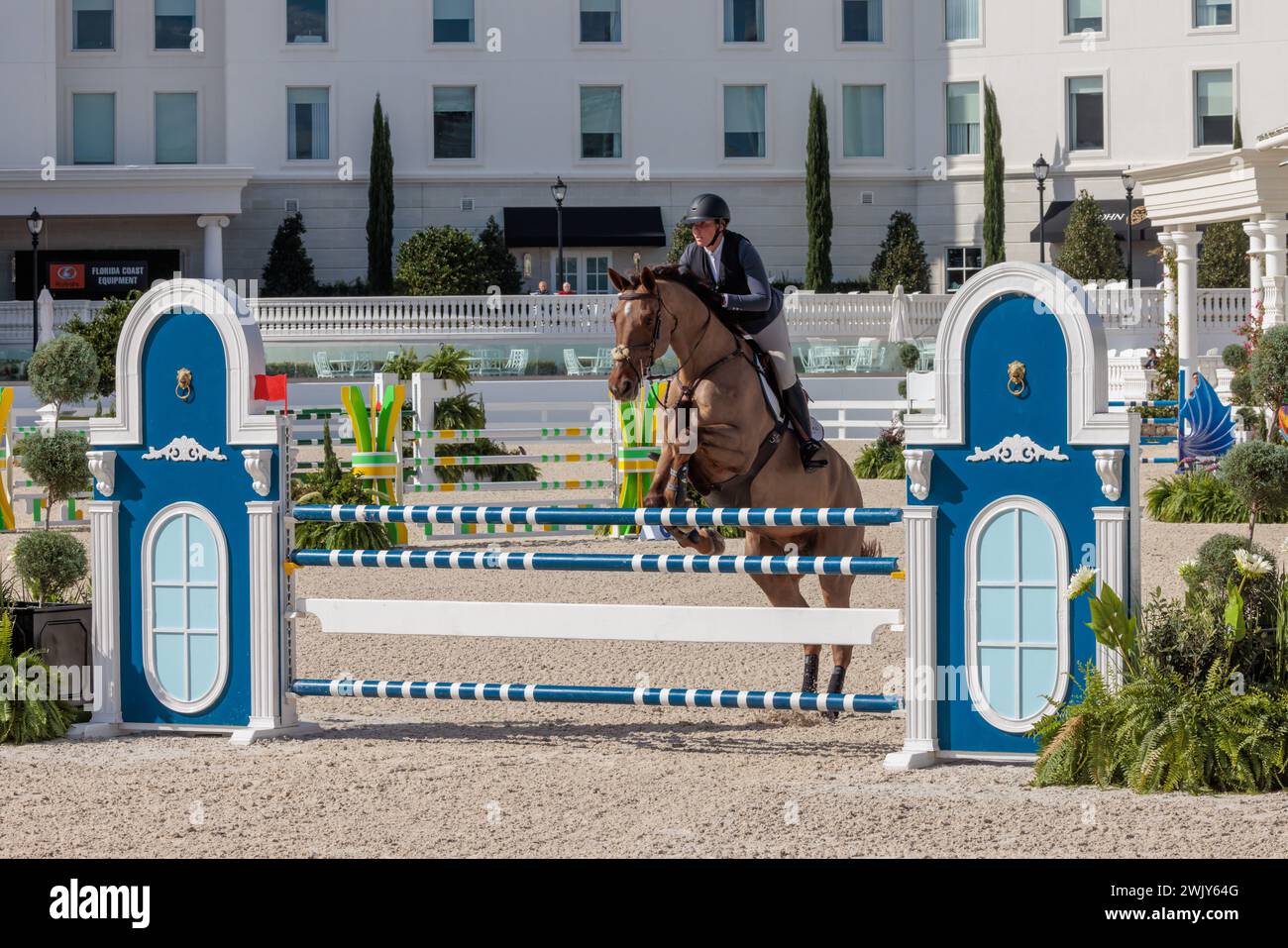 Woman competing in the Hunter Jumper competition in the Grand Outdoor ...