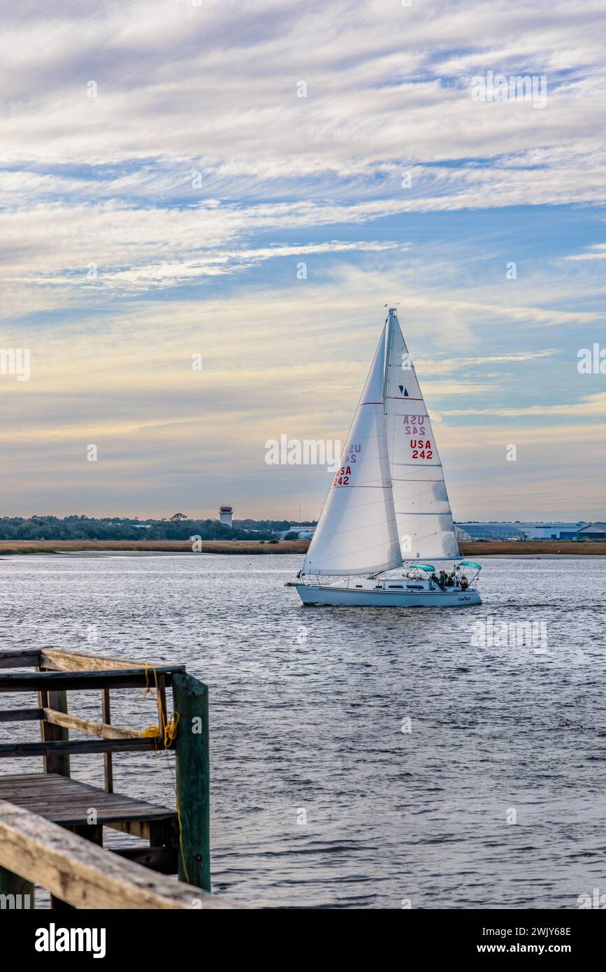 Sailboat sailing on the Tolomato River near Vilano Beach, Florida Stock ...
