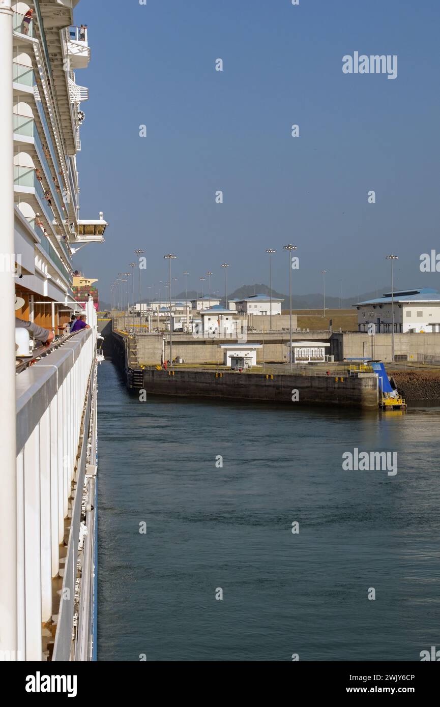 Panama Canal, Panama - 23 January 2024: Cruise ship entering on of the ...