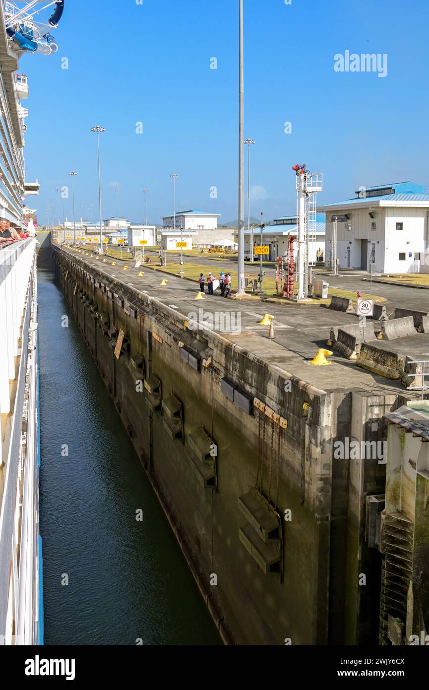 Panama Canal, Panama - 23 January 2024: Cruise ship entering on of the ...