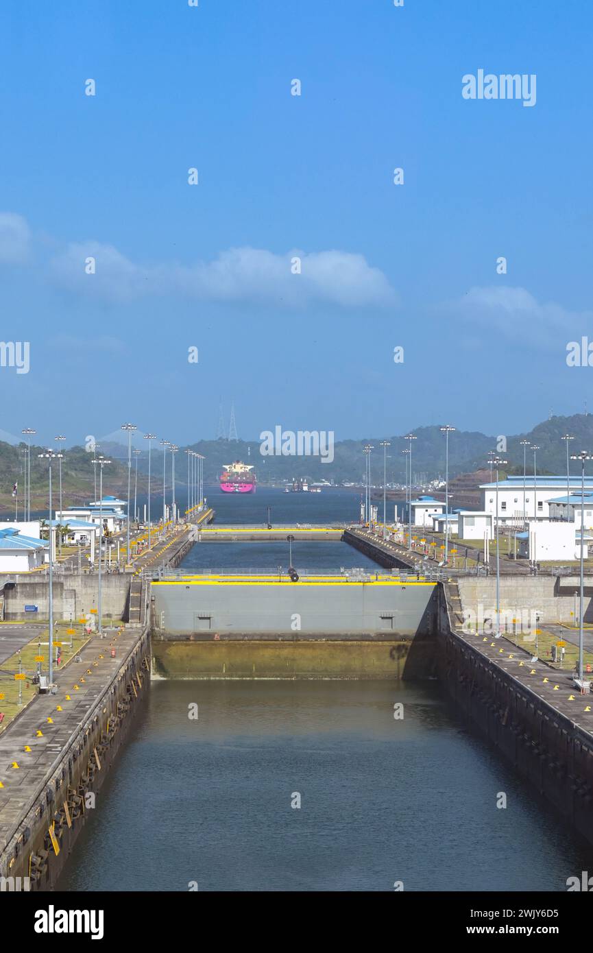 Panama Canal, Panama - 23 January 2024: View from a cruise ship ...