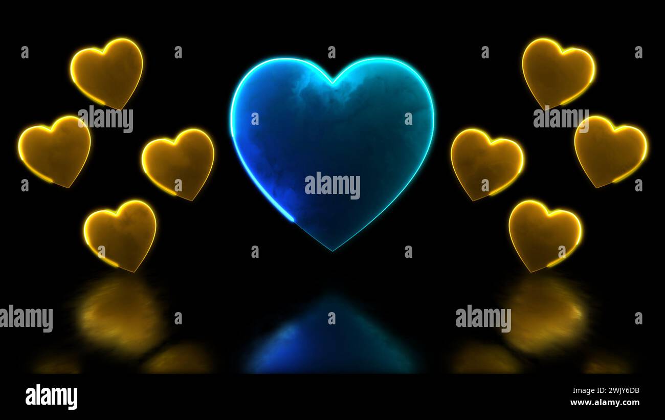 Glowing looping heart shape neon frame effect, black background Stock ...