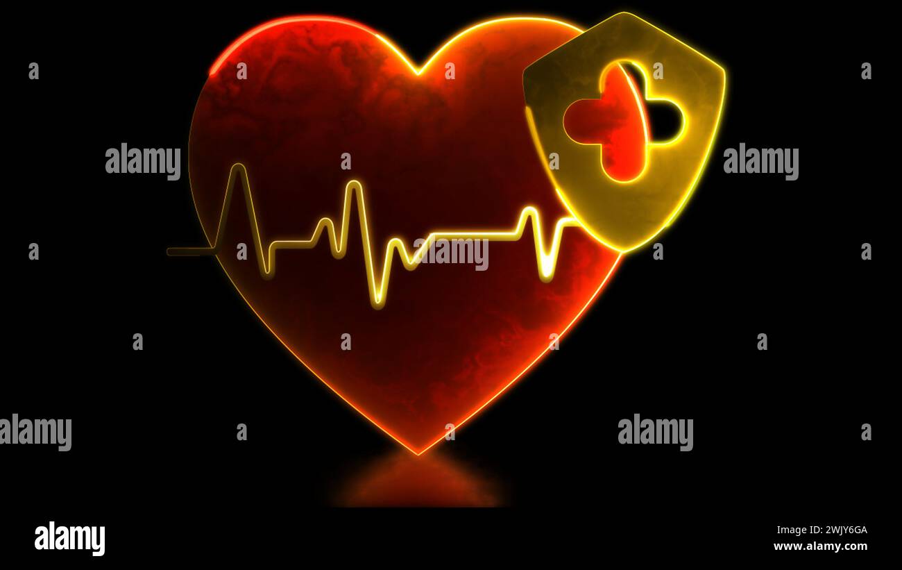 Looping neon glow effect Heart showing a running pulse, black ...