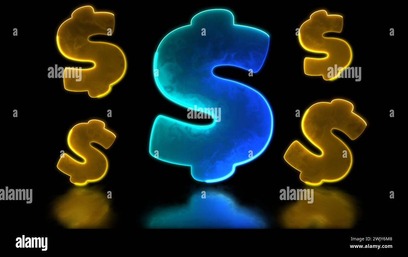 Looping neon glow effect dollar coin icon black background Stock Photo ...