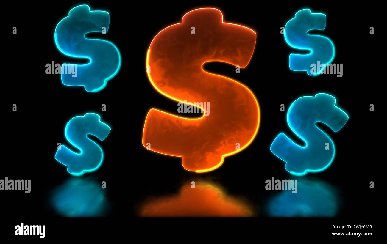 Looping neon glow effect dollar coin icon black background Stock Photo ...