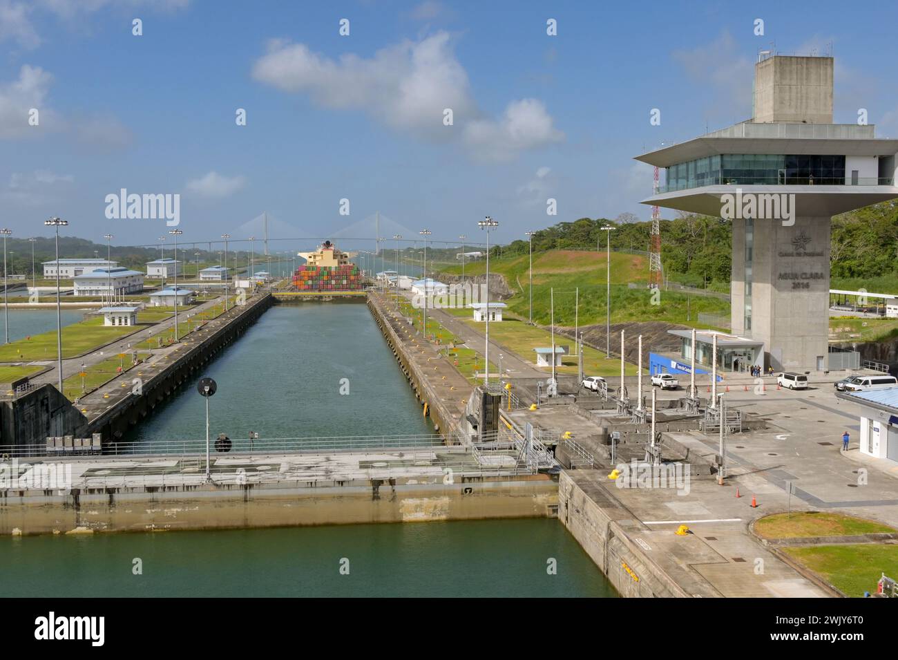 Colon, Panama - 23 January 2024: Agua Clara locks and control tower on ...