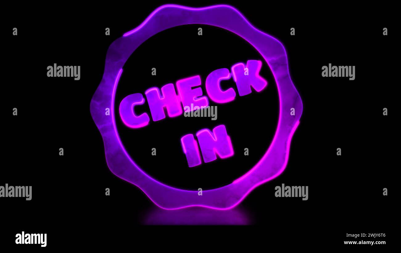 Looping glowing neon effect, check-in icon, black background Stock ...