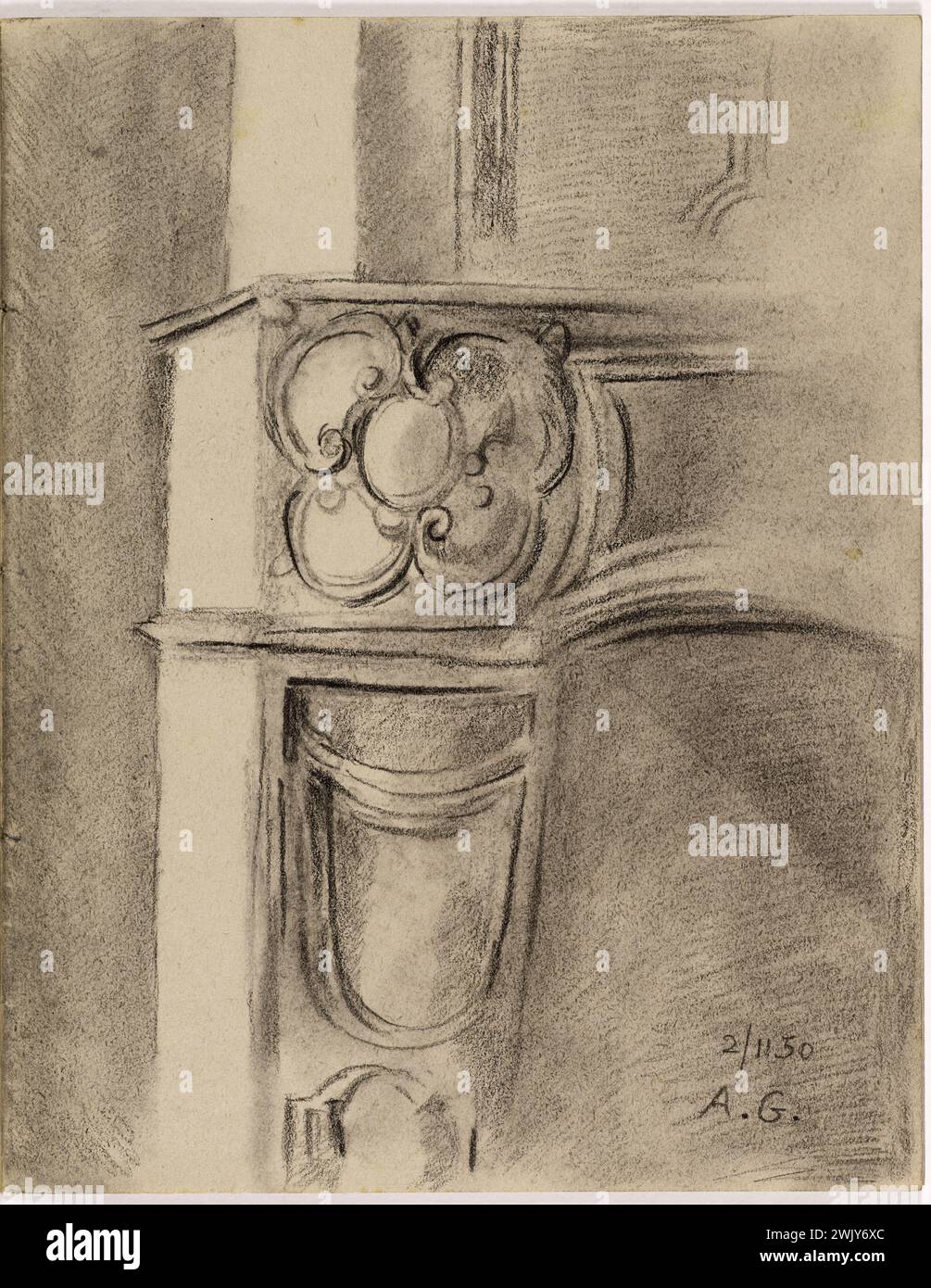 Arthur-Joseph Guéniot (1866-1951). Left in detail of a chimney decor ...