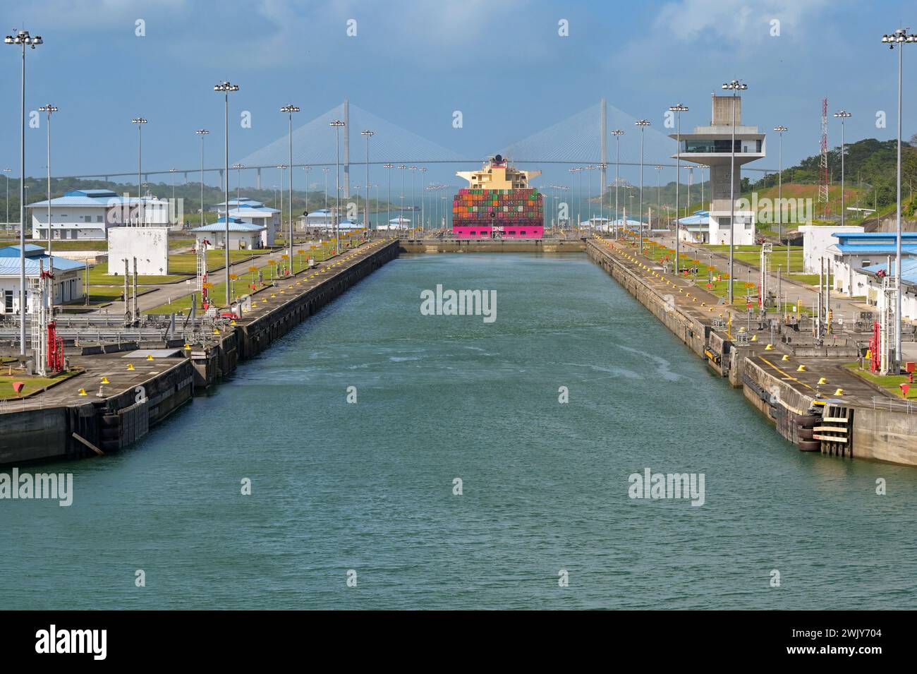 Colon, Panama - 23 January 2024: Scenic view of the Agua Clara locks on ...
