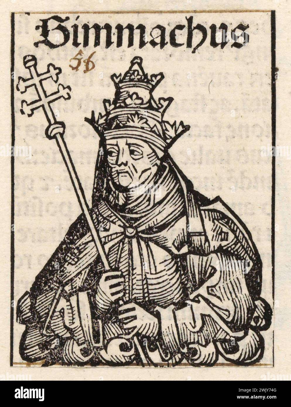 A 15th Century engraving of Pope Symmachus who was pontiff from AD498 ...