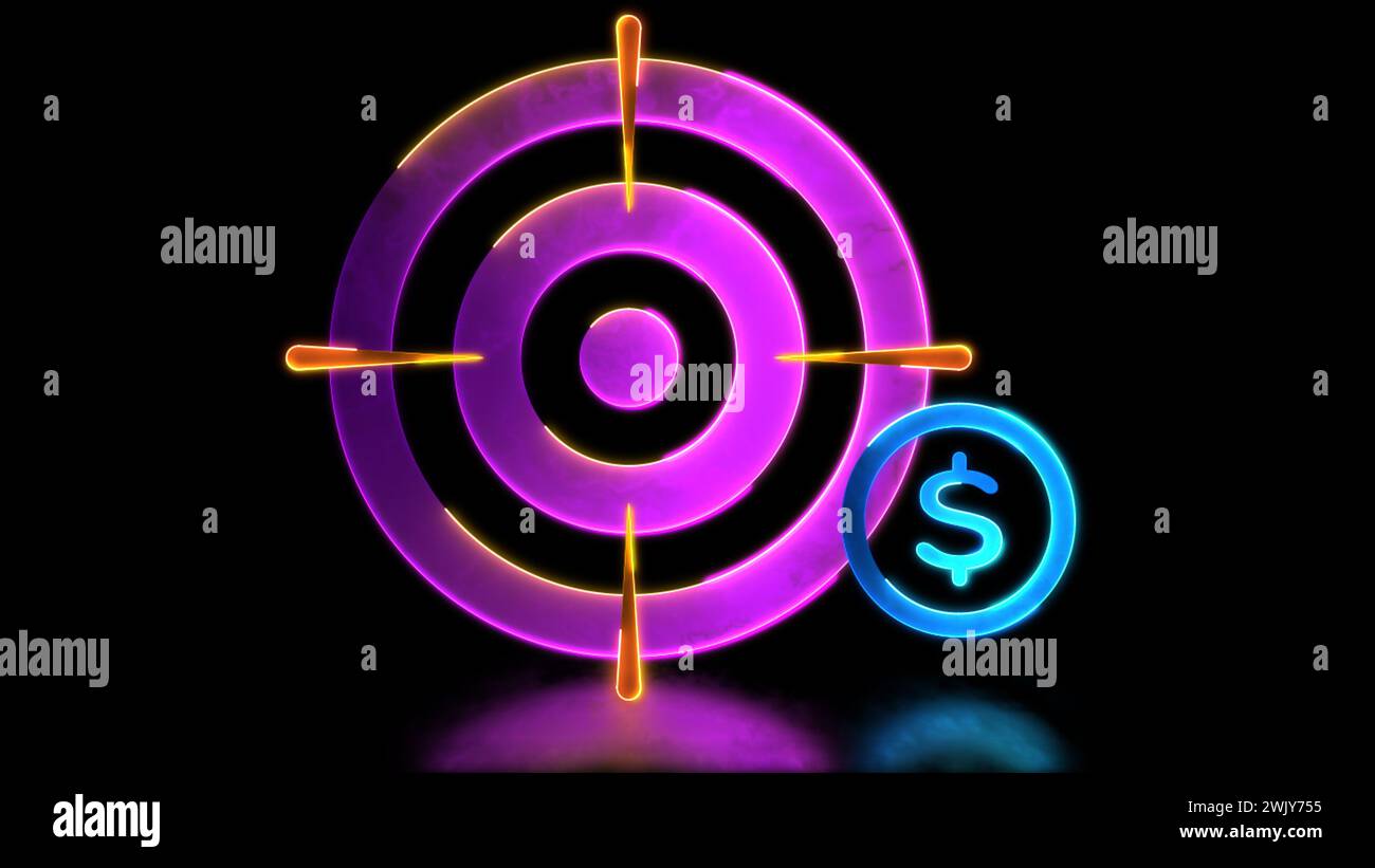 Looping neon glow effect Financial goal icon, black background Stock ...