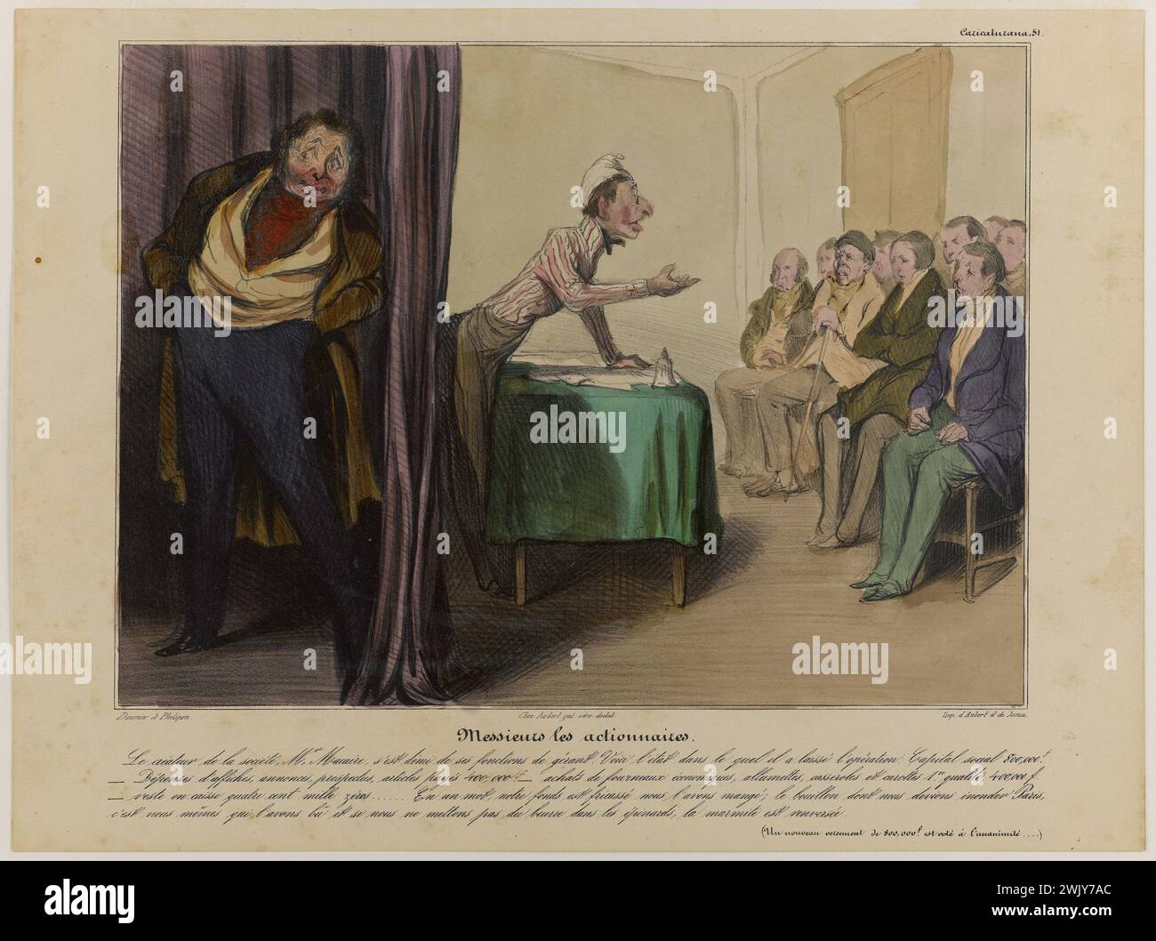 Honoré Daumier (1808-1879). "Gentlemen shareholders". Colored and erased lithography. 1836-1838 ...