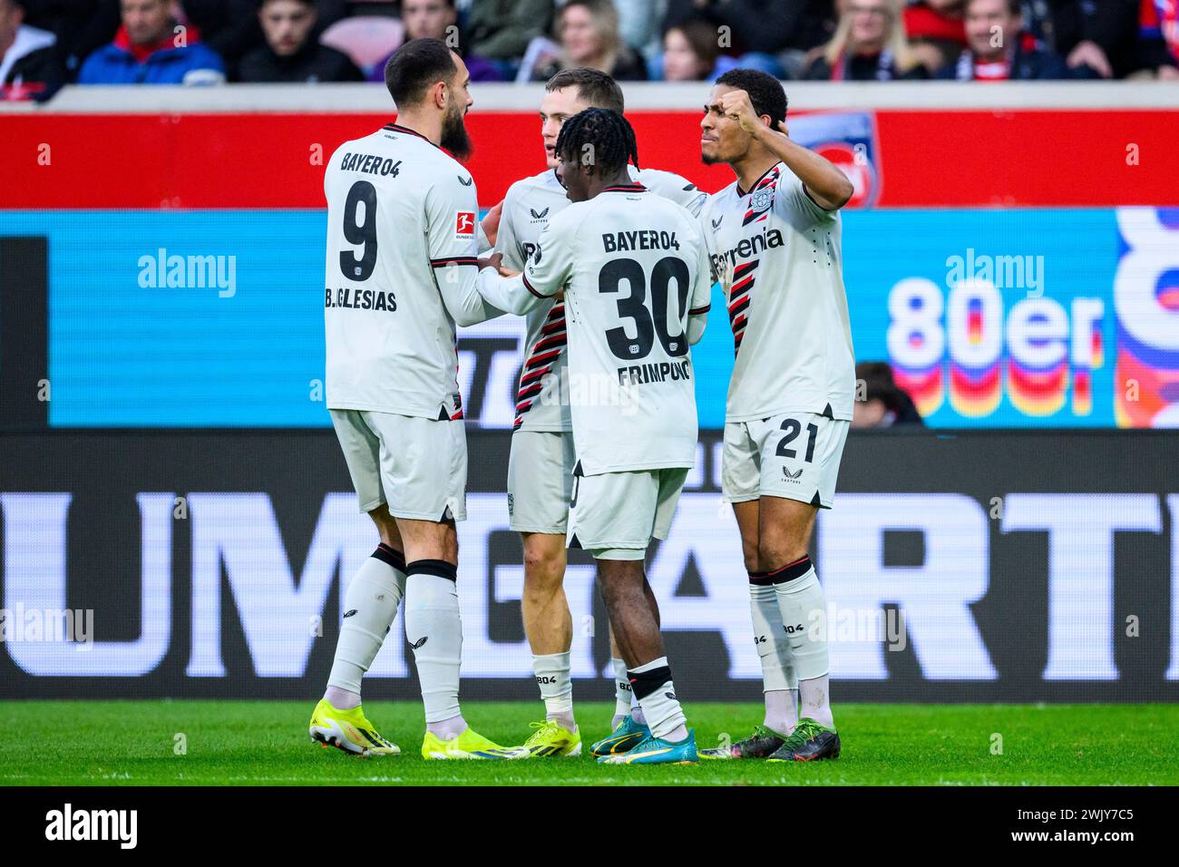 17 February 2024, Baden-Württemberg, Heidenheim: Soccer: Bundesliga, 1. FC Heidenheim - Bayer ...