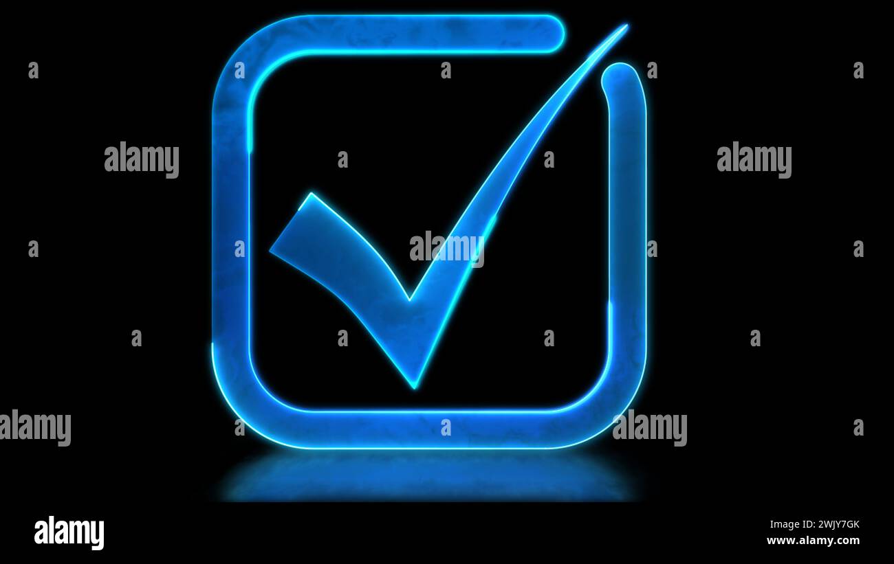 Looping neon glow effect Correct check mark icon. Black background ...