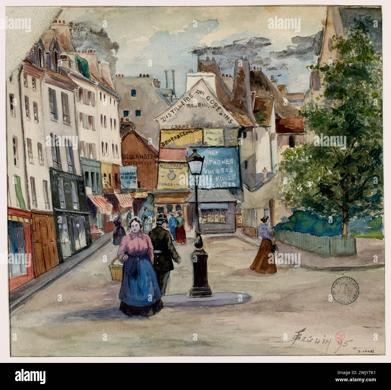 Séguin, F., rue Mouffetard (dummy title), 1895. Aquarelle, Gouache ...