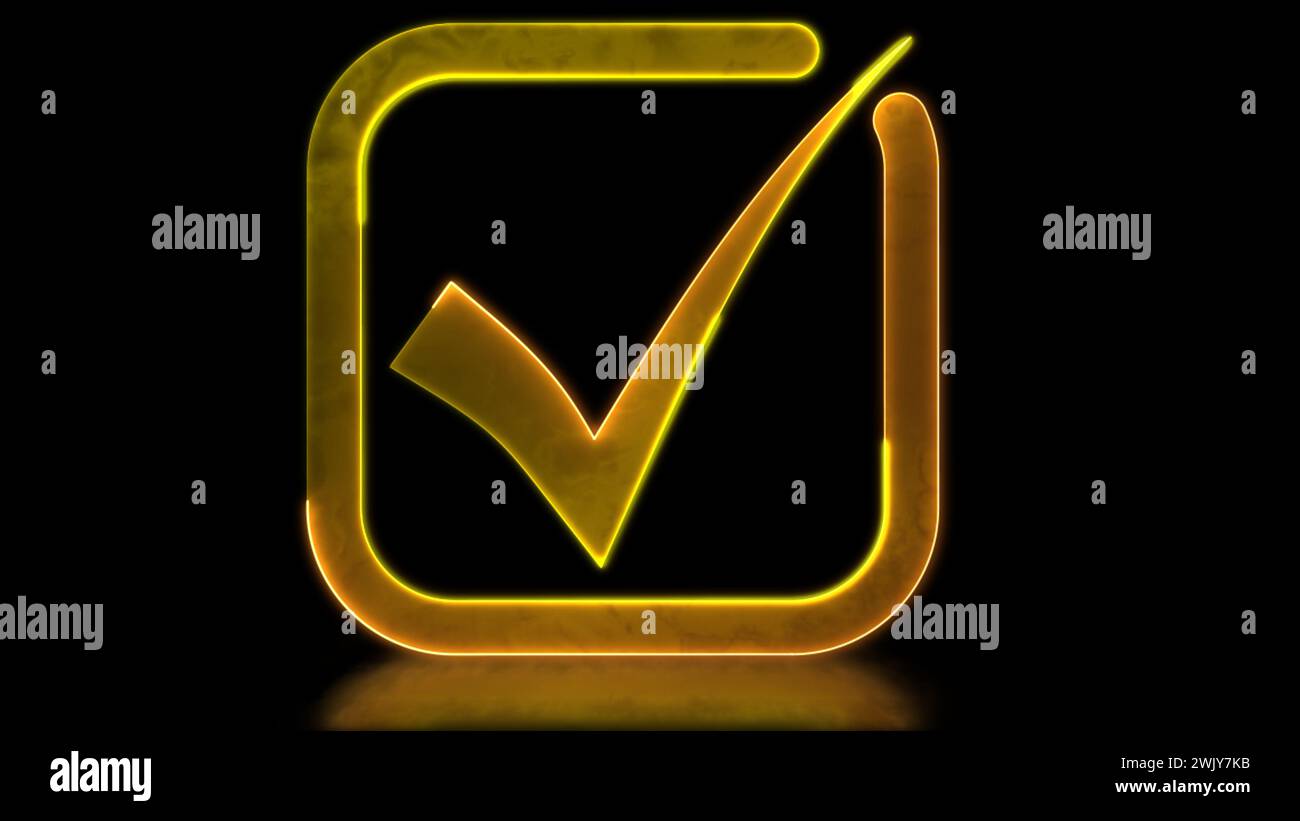 Looping neon glow effect Correct check mark icon. Black background ...