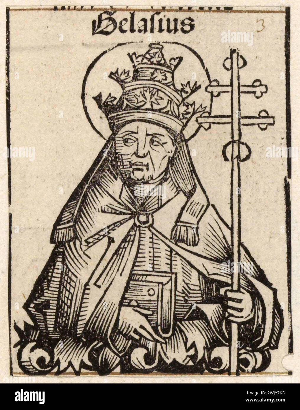 A 15th Century engraving of Pope Gelasius I who was pontiff from AD492 ...