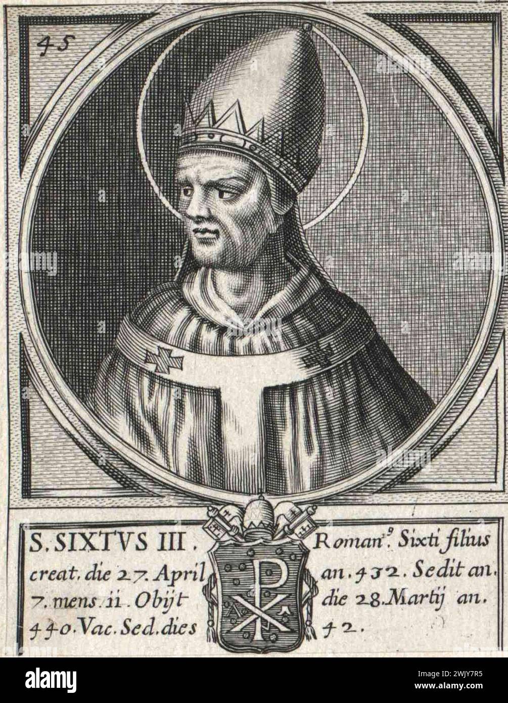 A 17th Century portrait of Pope Sixtus III who was pontiff from AD432 ...