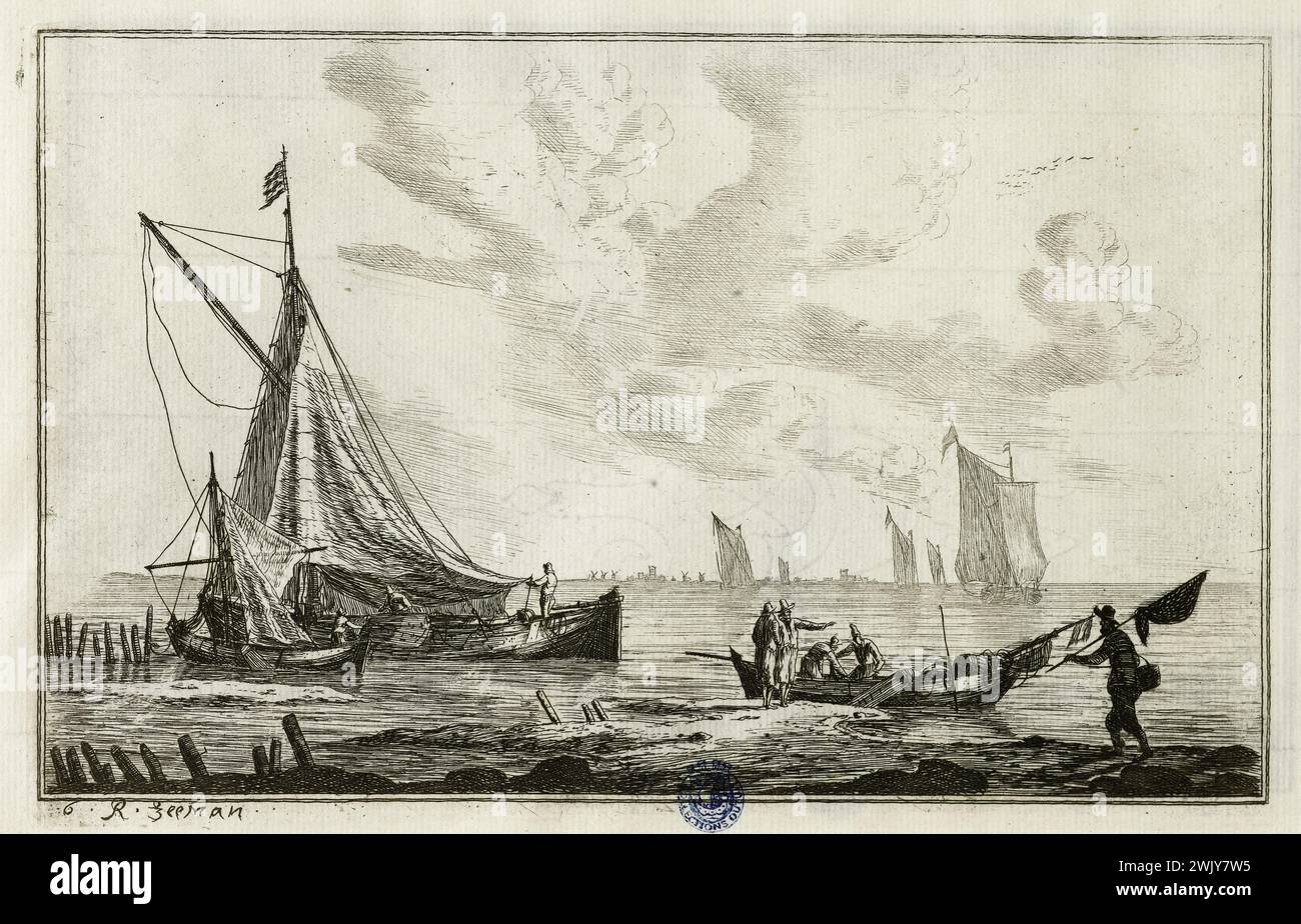Renier Zeeman (around 1623-1667). Some river ports n ° 6: shore of an ...