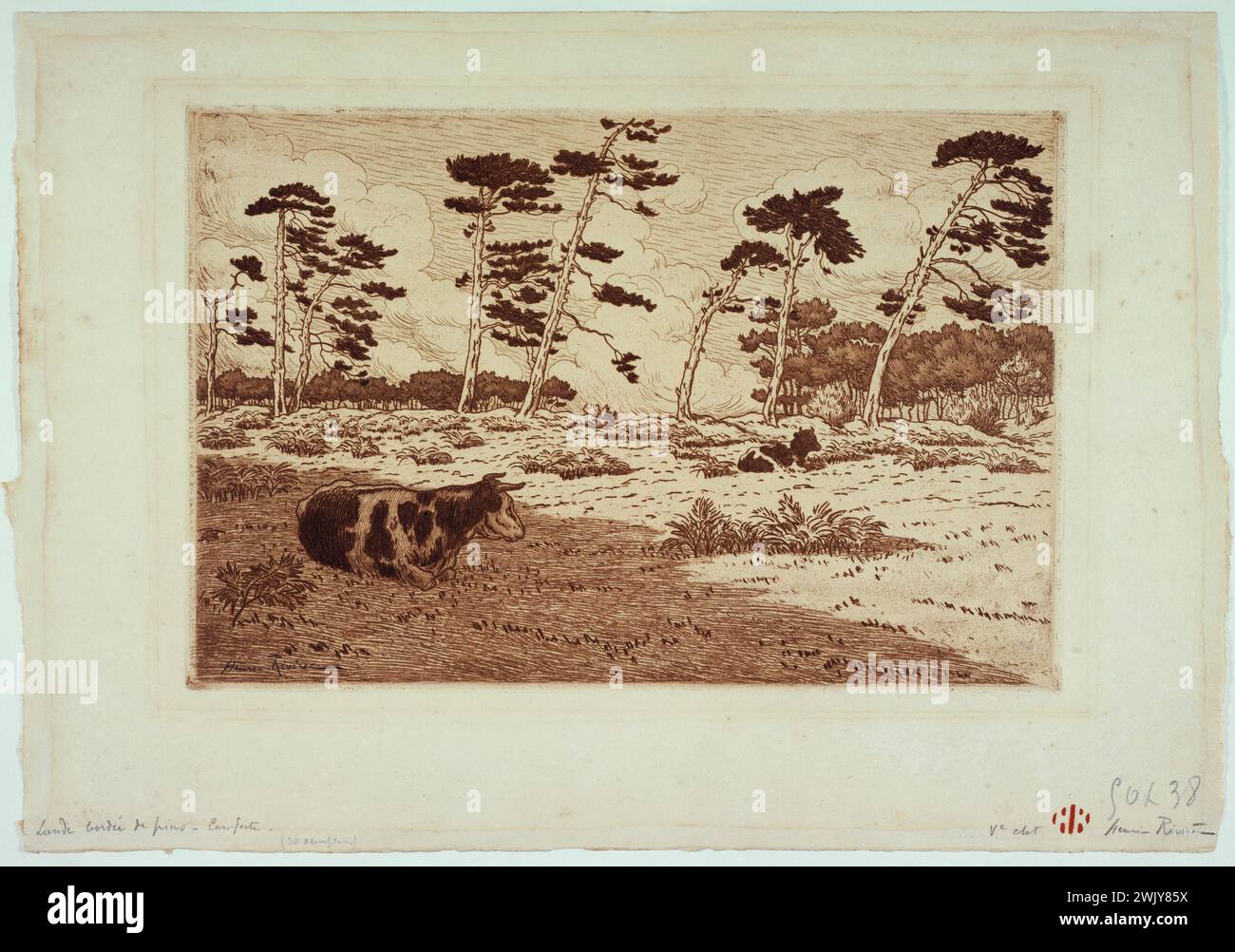 Henri Rivière. "The moor bordered by pines". Etching, soft and aquatint ...