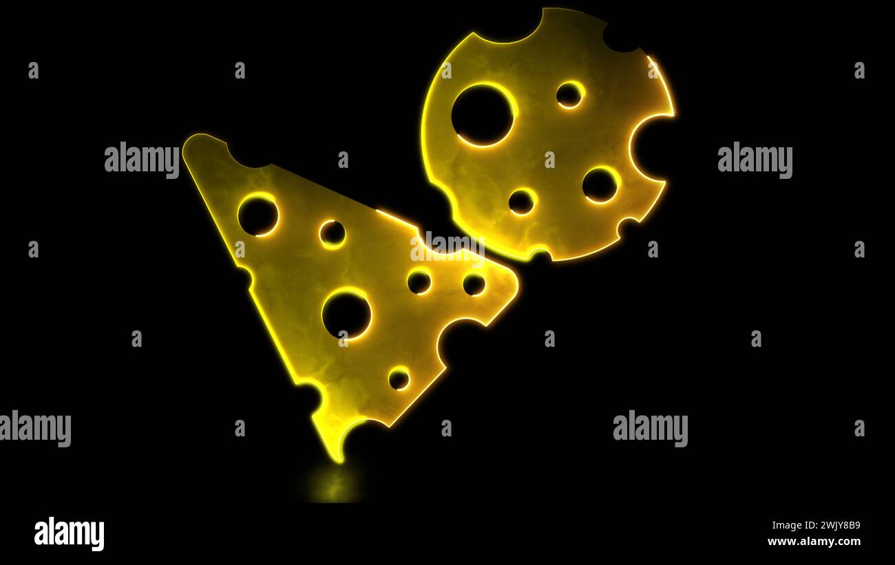 Looping glowing neon effect. Cheese cube icon. Black background Stock ...