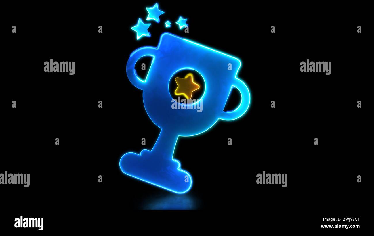 Looping neon glow effect Champion trophy icon, black background Stock ...