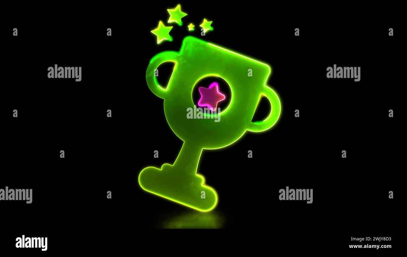 Looping neon glow effect Champion trophy icon, black background Stock ...