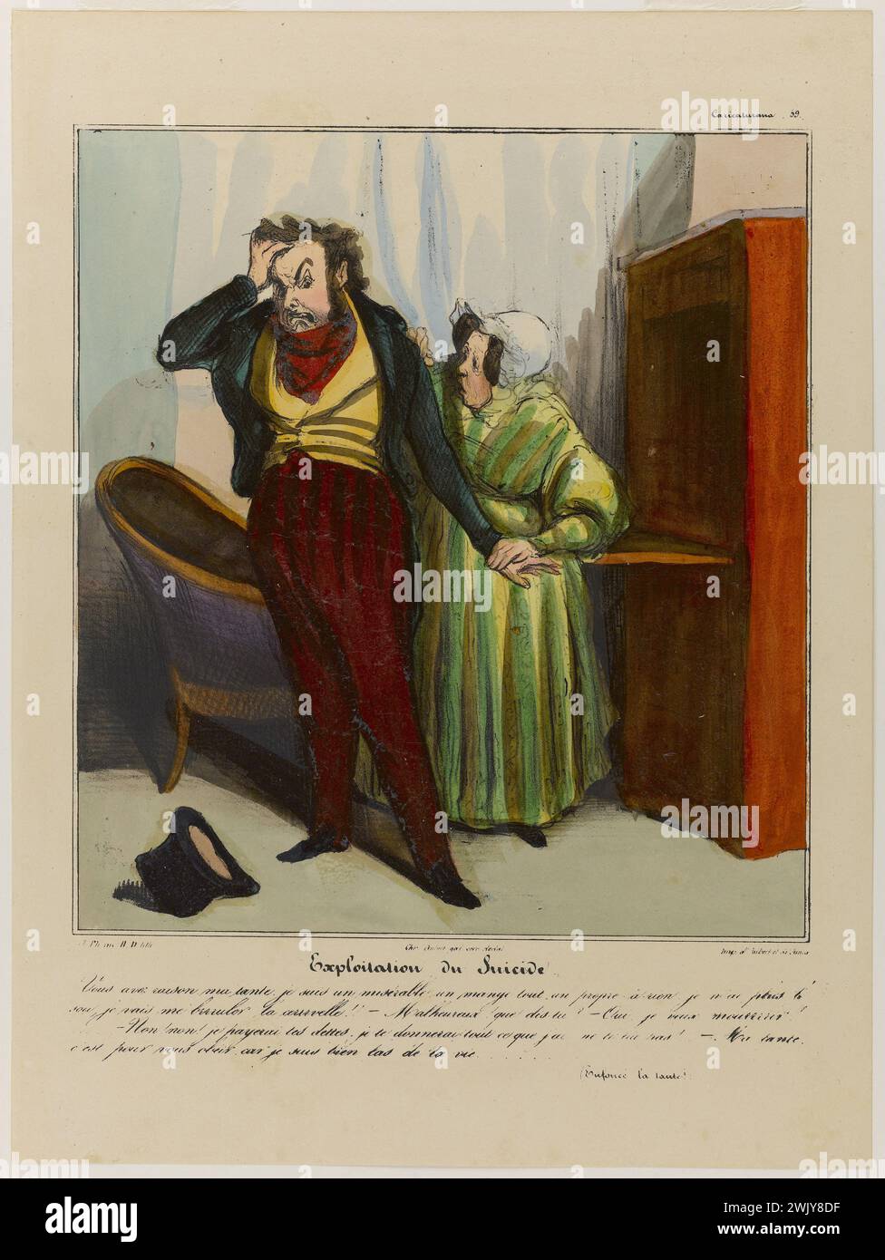 Honoré Daumier (1808-1879). "Exploitation of suicide". Colored and ...