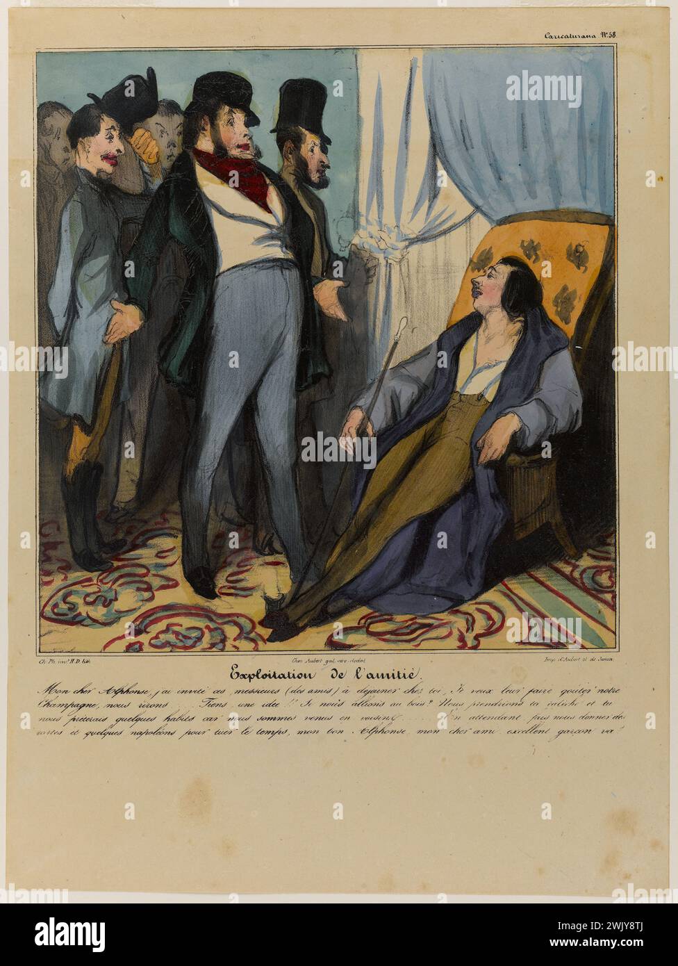 Honoré Daumier (1808-1879). "Exploitation of friendship". Colored and erased lithography. 1836 ...