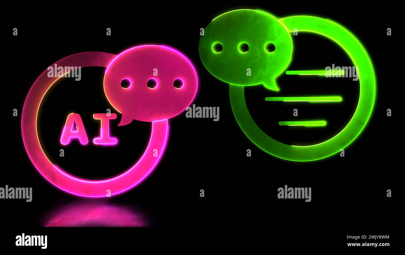 Looping neon glow effect Chat with AI, black background Stock Photo - Alamy