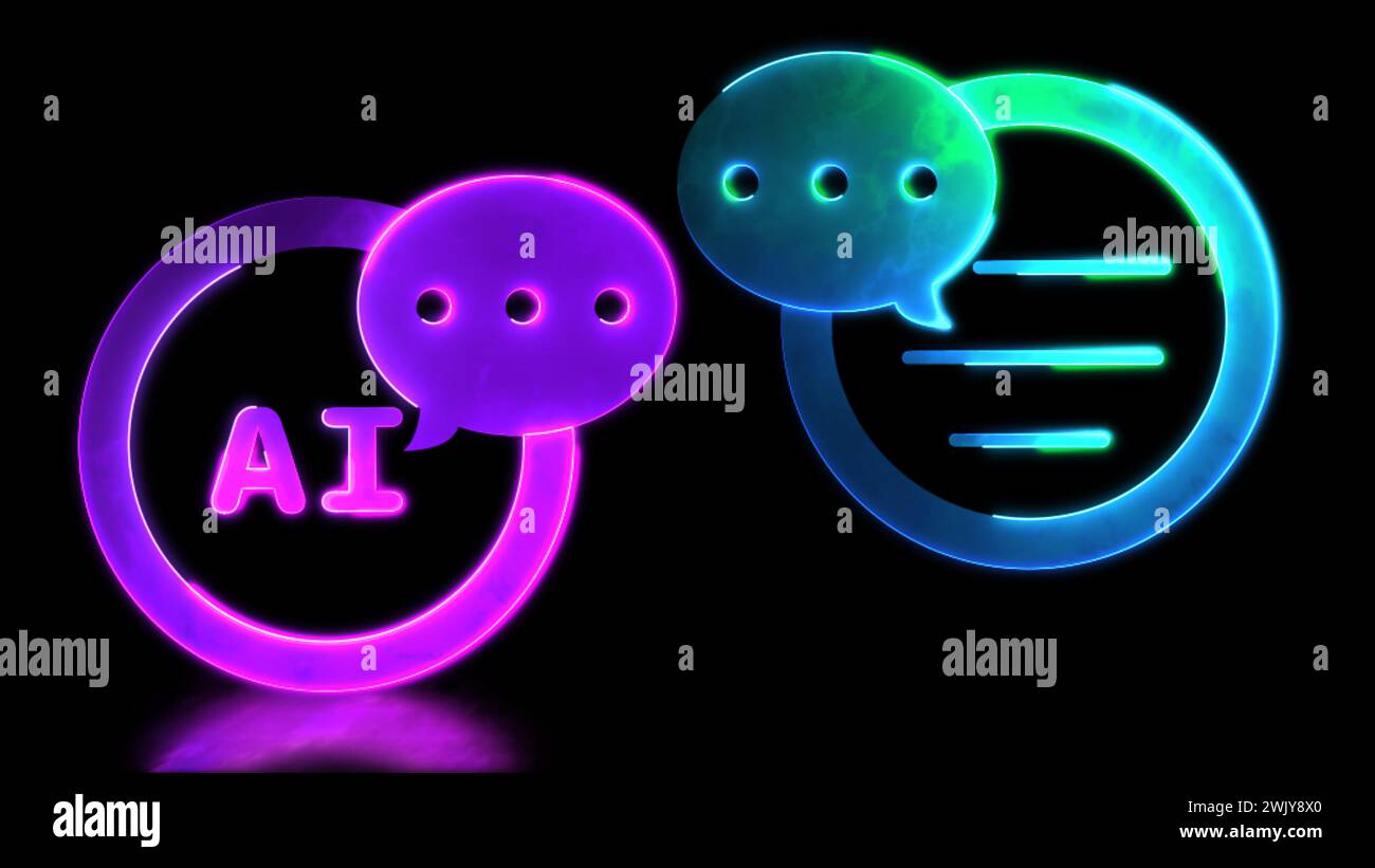 Looping neon glow effect Chat with AI, black background Stock Photo - Alamy