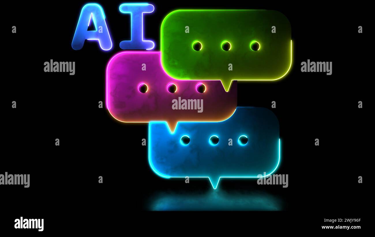Looping neon glow effect Chat with AI, black background Stock Photo - Alamy